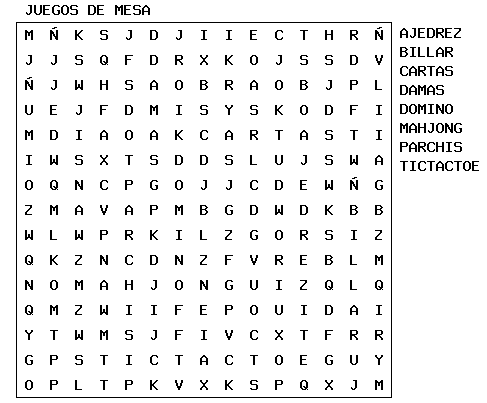 Sopa de letras JUEGOS DE MESA