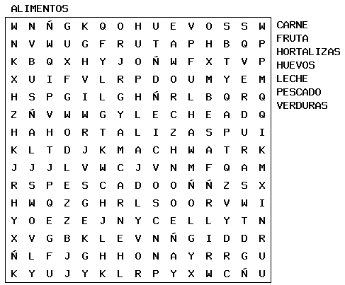 Sopa de letras ALIMENTOS